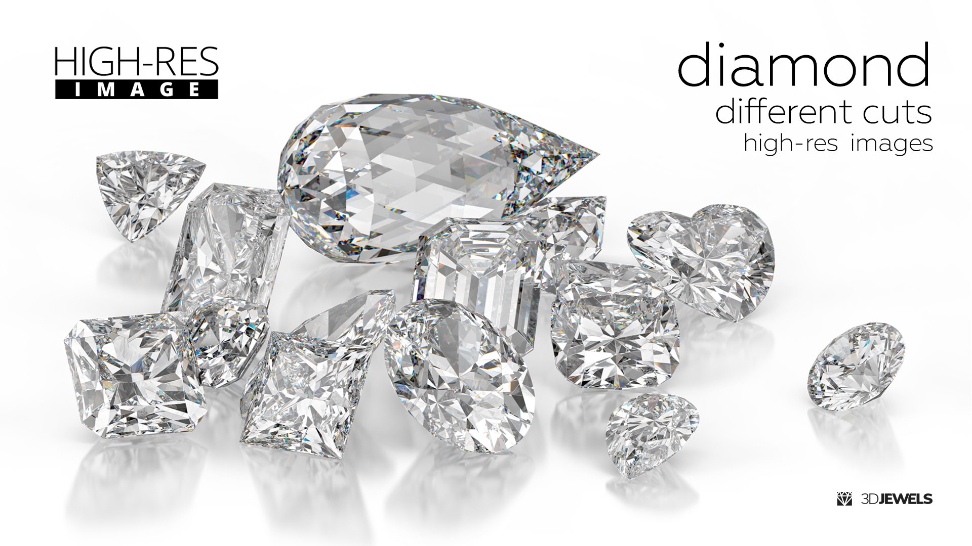 Different Cuts Diamonds High-res Images Pack 1 | 3DJewels