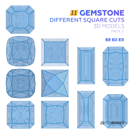 Gemstones in Different Square Cuts 3D Models Pack2 | 3DJewels