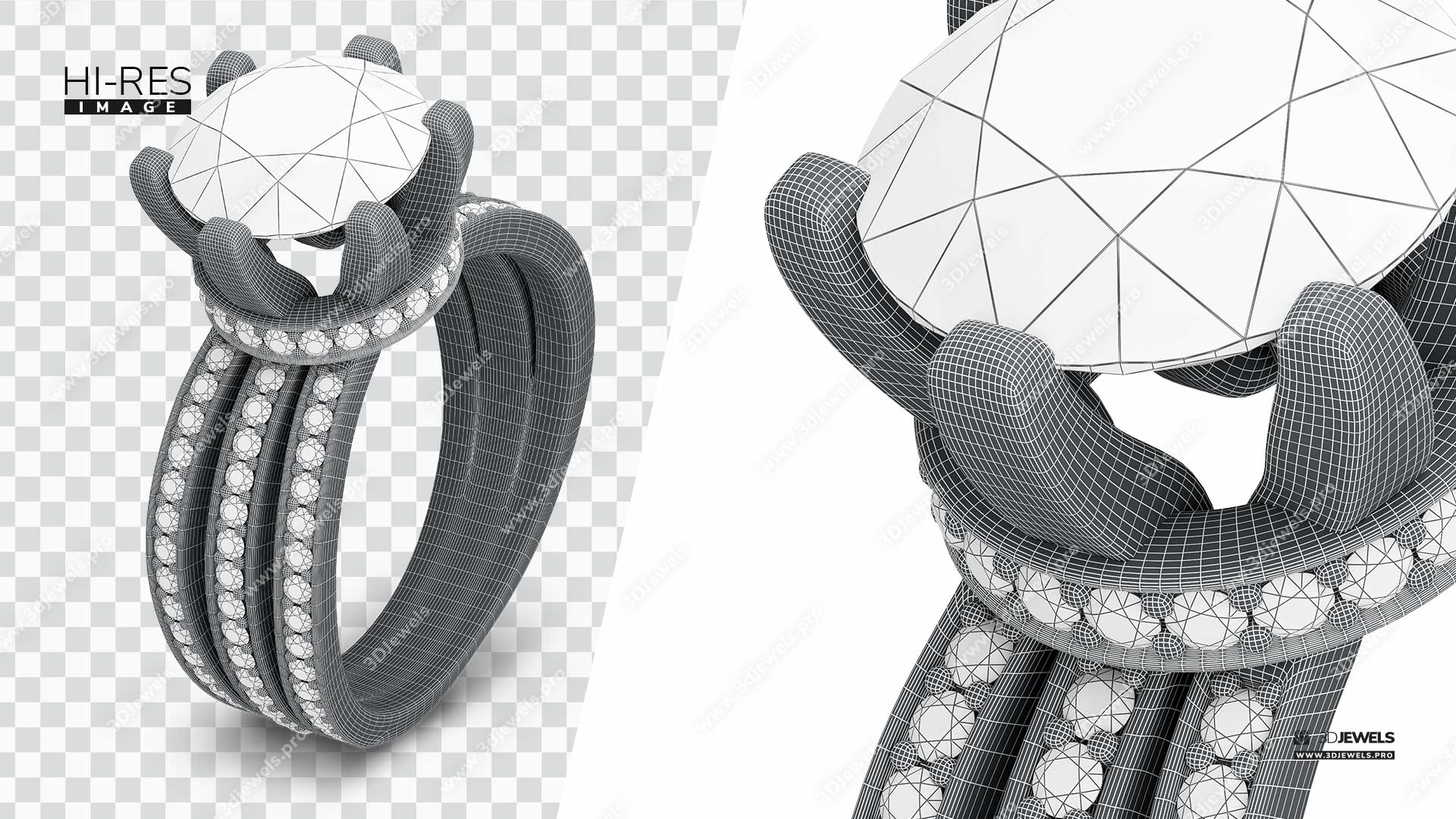 Wireframe 3D Jewelry Ring With Diamonds - Image | 3DJewels - Graphics