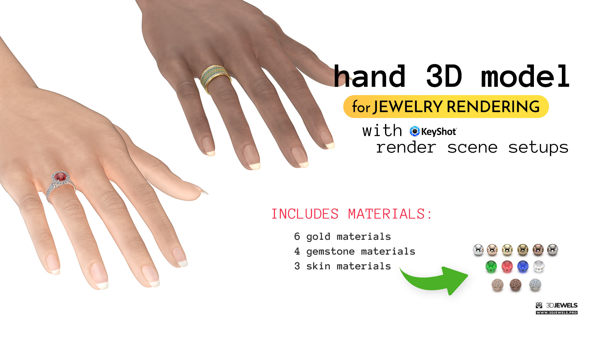 Female Hand 3D Model For Jewelry Rendering With KeyShot Scene Setup
