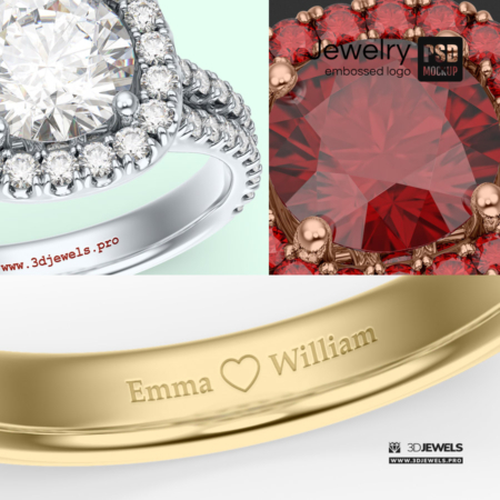 Embossed Logo Jewelry Diamond Ring PSD Mockup | 3DJewels