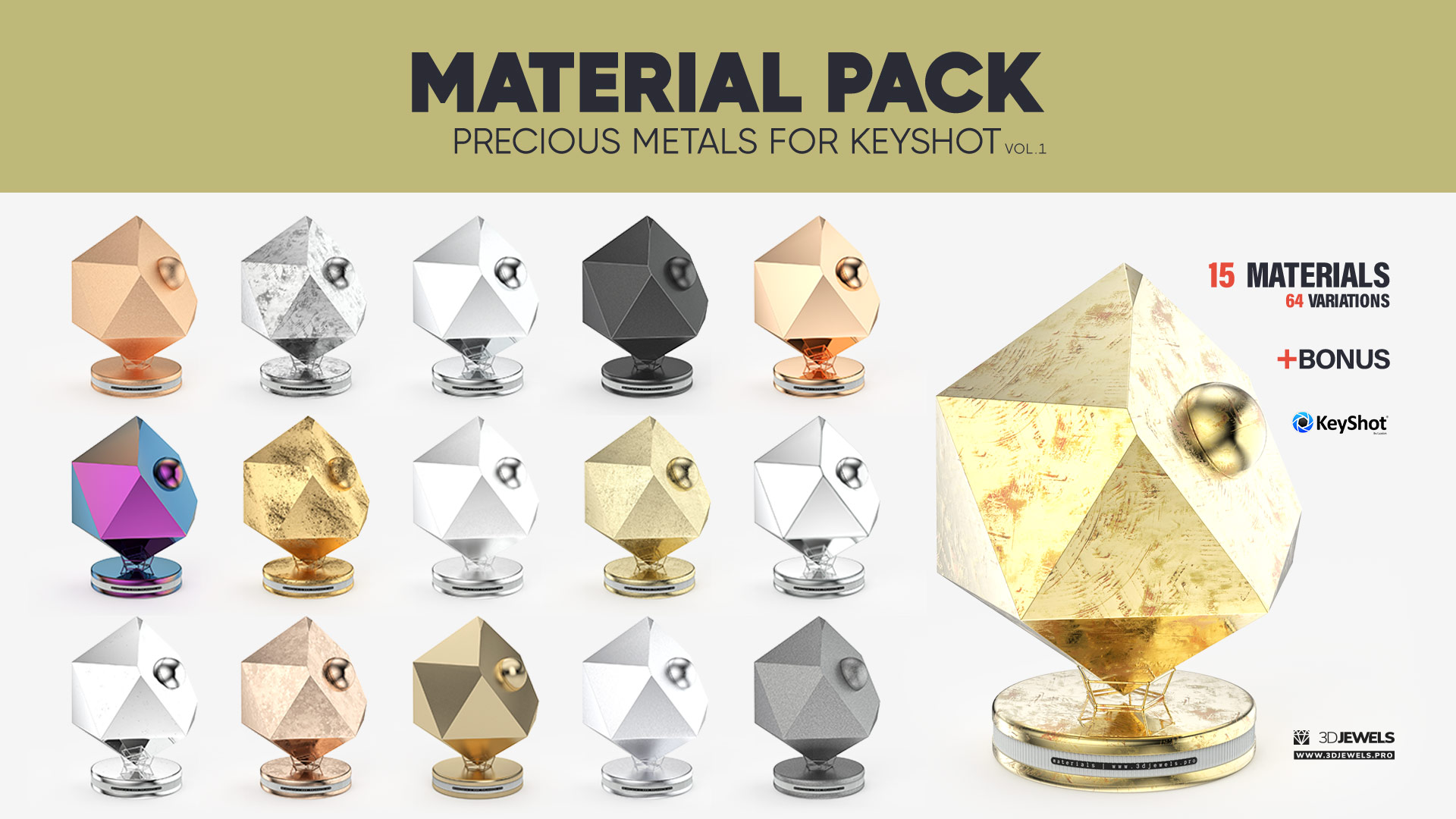 Precious Metal Material Pack for KeyShot Rendering | 3DJewels