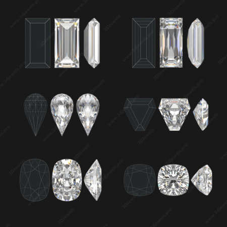 30 Gemstone Shapes 3D Models for Jewelry Design Pack3 | 3DJewels