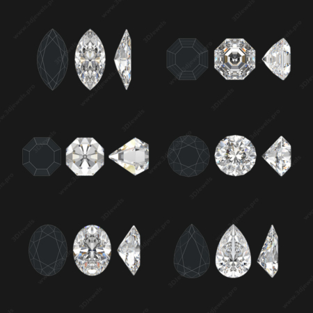 30 Gemstone Shapes 3D Models for Jewelry Design Pack3 | 3DJewels