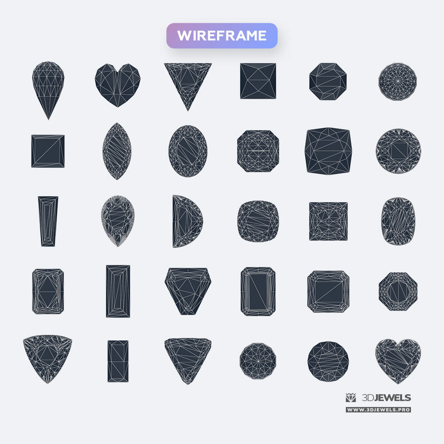 30 Gemstone Shapes 3D Models for Jewelry Design Pack3 | 3DJewels