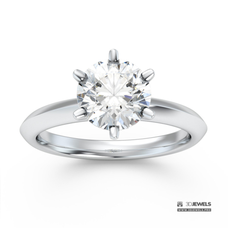 Diamond Engagement Ring 3D Model with the Six-prong Setting. 13 sizes.