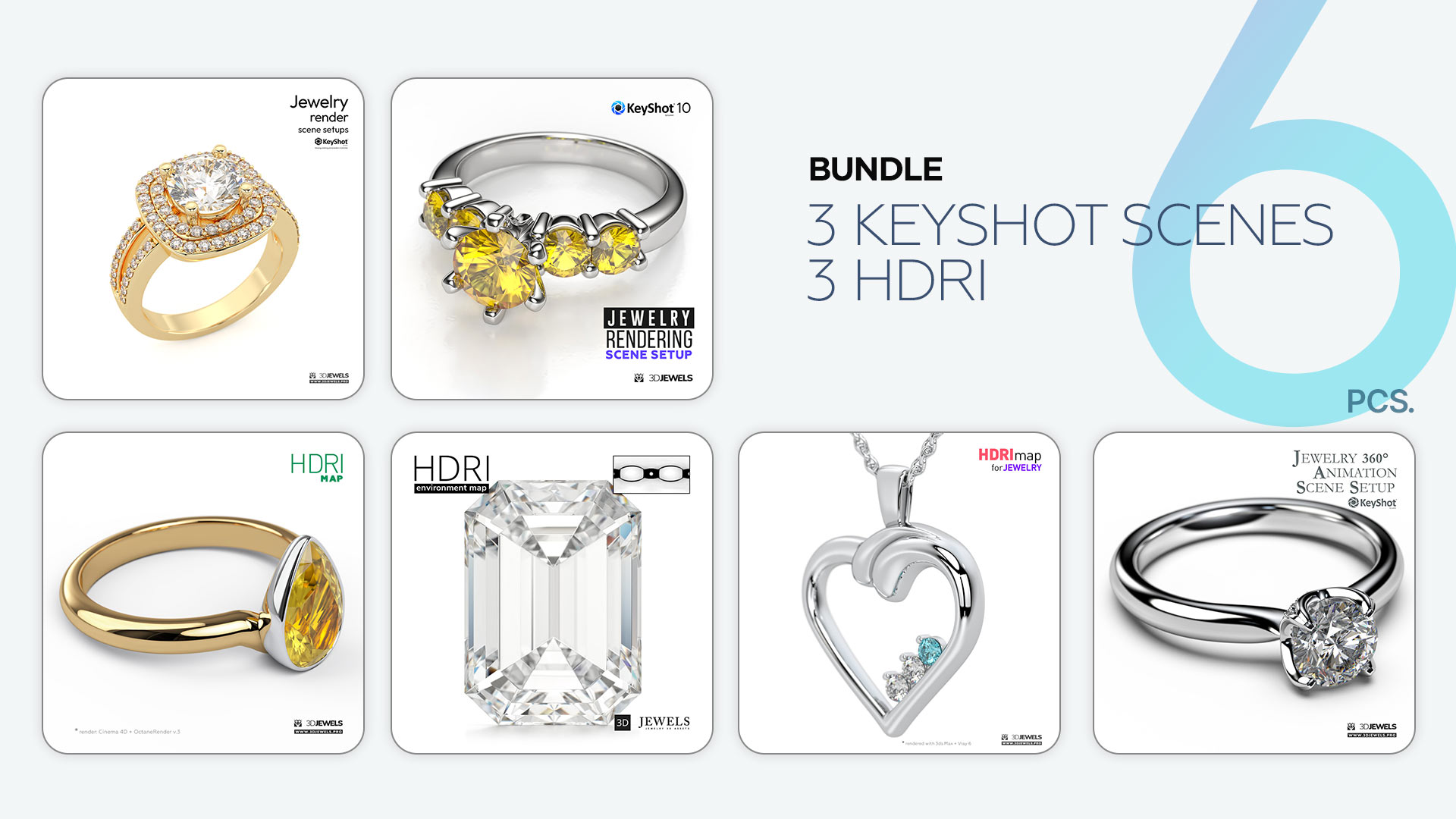 3 KeyShot Scenes and 3 HDRI - Bundle for Jewelry 3D Rendering